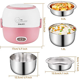 Mini Rice Cooker- 110V 200W Removable Stainless Steel Food Heating Rice Cooker - with Bowl, Plate, Measuring Cup (Blue)