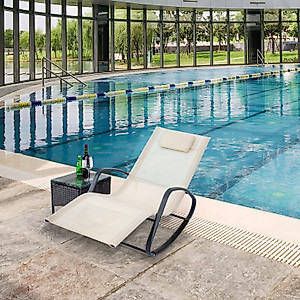 WeCooper Lounge Chair, Outdoor Patio Chaise Lounges with Detachable Pillow for Lawn, Pool Lounge Chairs Beige, Twin Pack