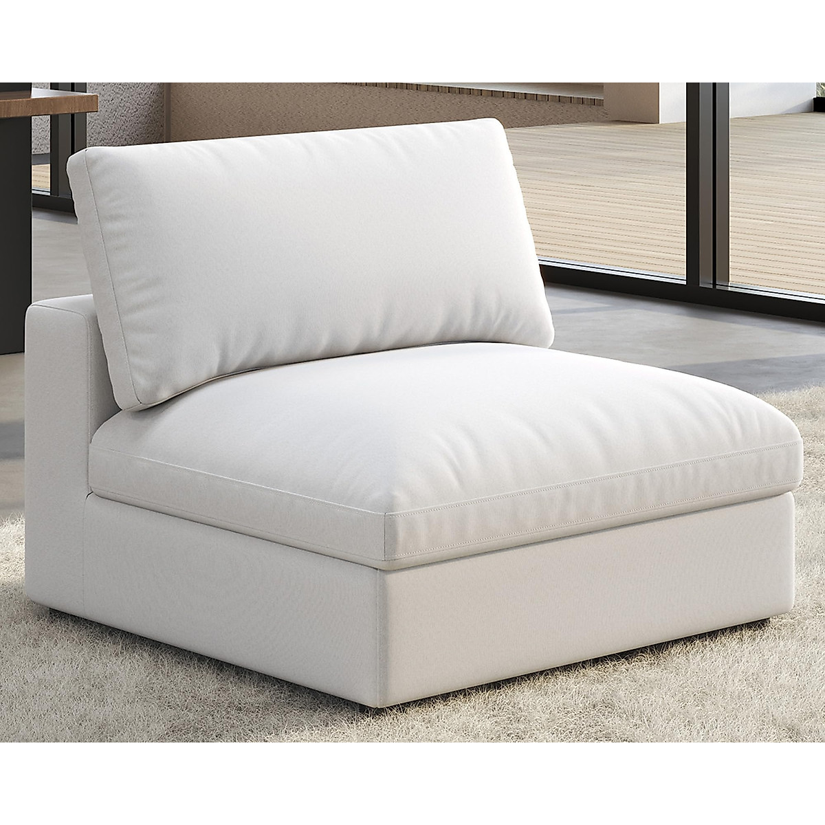 PaPaJet Modular Sectional Sofa, 38 Inches Down Filled Sofa Couch, Middle Seat, Comfy Couch for Living Room, White Linen