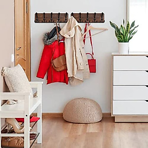 Coat Rack Wall Mount, 5 Tri Hooks, Coat Rack Hooks, Hook Rack Rail, Wooden Entryway Hanging Coat Rack, Self-Assembly Rustic Wood Wall Coat Hanger for The Entryway, Bathroom, Bedroom, Kitchen (2)