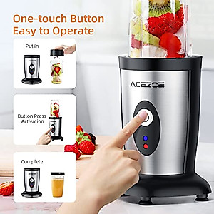 Acezoe 850W Bullet Blender for Shakes and Smoothies, 5 in 1 Personal Blenders for Kitchen, with 6 fins Blade, 2x500ml Portable Bottle, 1 Grinding Cup, for Juice, Protein, Vegatable, Easy to Clean