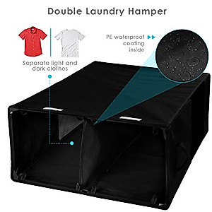 HOUSE AGAIN Double Laundry Hamper with Lid and Removable Laundry Bags, 160L, 2 Divider Dirty Clothes Hamper with Handles for Bedroom, Dorm, Foldable Laundry Basket Organizer, Dual hamper (Black)