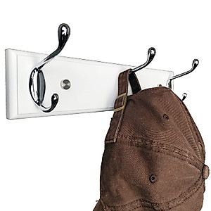 lomejii Wall Mounted Coat Rack 12.2inch(31cm) with 3 Silver Hooks, White Wall Coat Rack, Wood Wall Hook Coat Rack for Entrance, Hallway, Bedroom, Kids Room, Small Size White Wall Clothes Hanger