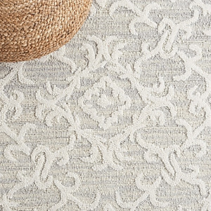 SAFAVIEH Blossom Collection Area Rug - 8' x 10', Grey & Ivory, Handmade Wool, Ideal for High Traffic Areas in Living Room, Bedroom (BLM104A)