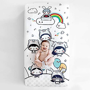 Rookie Humans 100% Organic Cotton Sateen Fitted Crib Sheet: Party in My Crib, Modern Nursery, Use as a Photo Background for Your Baby Pictures. Standard Crib Size (52 x 28 inches)