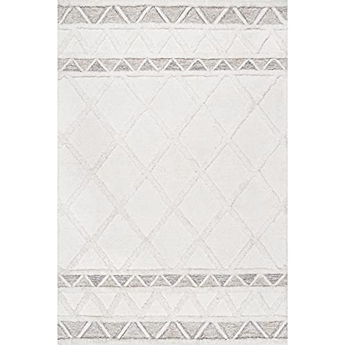 nuLOOM Kenna Wool Shaggy High-Low Geometric Trellis Area Rug, 9' x 12', Ivory
