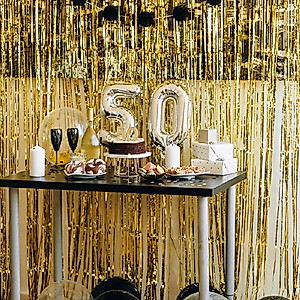 4 Pcs 40x80 inches Metallic Foil Tassel Curtains for Wedding, Birthday Bash Party, Graduation Photo Backdrop Decoration (Red)