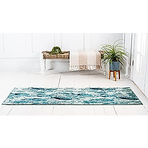 Unique Loom Positano Collection Coastal Modern Fish Light Blue Runner Rug (3' x 10')
