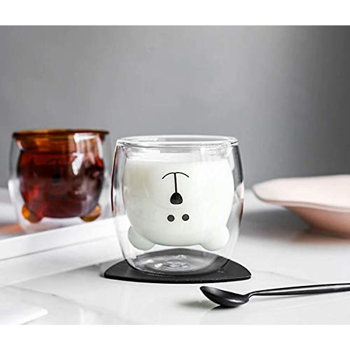 MUCHENGGIFT Cute Mugs Bear Tea Coffee Cup Milk Couple Double Wall Glass Mugs Funny Valentine's Day Birthday Gifts for You