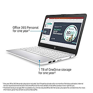 HP Stream 11.6-inch HD Laptop, Intel Celeron N4000, 4 GB RAM, 32 GB eMMC, Windows 10 Home in S Mode with Office 365 Personal for 1 Year (11-ak0020nr, Diamond White)