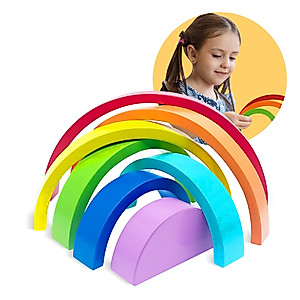 Ashtonbee Wooden Rainbow Stacking Toy, Wooden Toys and Montessori Toys for Toddlers, Sensory Toys for Toddlers 1-3, Rainbow Decor for Playrooms