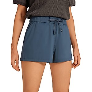 CRZ YOGA Stretch Shorts for Women Work Casual 2.5'' - Athletic Shorts with Pockets for Workout Travel Hiking Golf Slate Blue Large