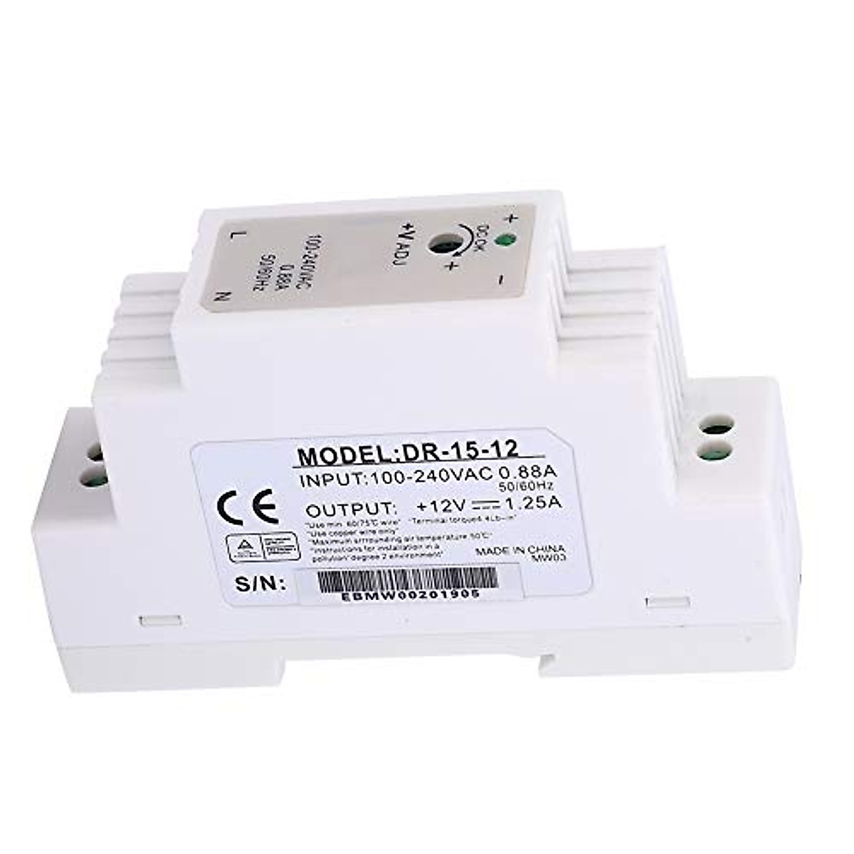 15W 12V 1.25A DIN Rail Power Supply Switching Power Supply with Modulation Method, Stable Output, Low Noise for Control Cabinet, Industrial Control Equipment (DR-15-12)