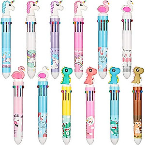 12 Pieces Unicorn Pen Shuttle Pens 10-in-1 Retractable Ballpoint Pen for Office School Supplies Party Gifts