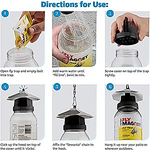 SEWANTA Victor M380 [Set of 2] Reusable Outdoor Fly Traps 32 oz - Fly Magnet Bait Trap - Made in USA - Bundled with 2 Bait Cebo and 2 Hanging Chains