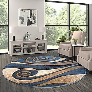 Masada Masada Rugs 8'x8' Round Modern Sculpted Area Rug in Blue - Design Sculpture 258