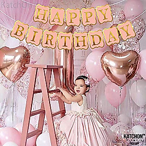 Huge, Rose Gold Backdrop for Birthday - Pack of 3 | Rose Gold Fringe Curtain with Peach Happy Birthday Banner | Rose Gold Streamers | Rose Gold Happy Birthday Banner | Rose Gold Birthday Decorations