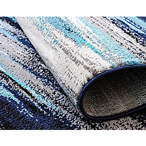 Unique Loom Metro Collection Abstract Water Modern Waves Seascape, Coastal, Nautical Area Rug, 8 ft x 10 ft, Navy Blue/Turquoise