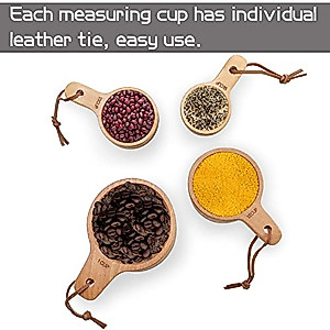 Wood Measuring Cups and Spoons Set of 8, Handcrafted with Wood Polish Finish - Natural Wooden Measuring Cups Measuring Spoons for Measuring Dry Ingredients for Baking Cooking, Kitchen accessories Gift