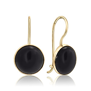 14K Gold Onyx Earrings - 14K Solid Yellow Gold Black Gemstone Drop Earrings, Dainty 8mm Round Stone, December Birthstone Leo Star Sign Birthday, Handmade Classic Elegant Jewelry Gift for Women