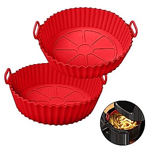 Air Fryer Silicone Pot, XIILSIE 2 Pcs Air Fryer Silicone Liners Food Safe Non Stick Air fryers Basket Oven Accessories, Reusable Replacement of Flammable Parchment Liner Paper Fits 3QT - 5QT Air Fryer