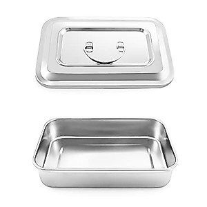 QWORK Medical Stainless Steel Instrument Tray Organizer Holder with Lid and Handle Grip for Surgical Medical Dental Instruments, 9.5" x 6.3" x 2", 2 Pack