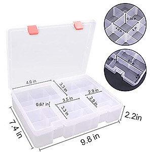 UHOUSE Plastic Organizer Container with Adjustable Dividers,Plastic Storage Box with 18 Removable Grids,Jewelry Organizer Compartments for Cosmetics Craft, Toy, Fuse Beads, Washi Tapes (Clear)