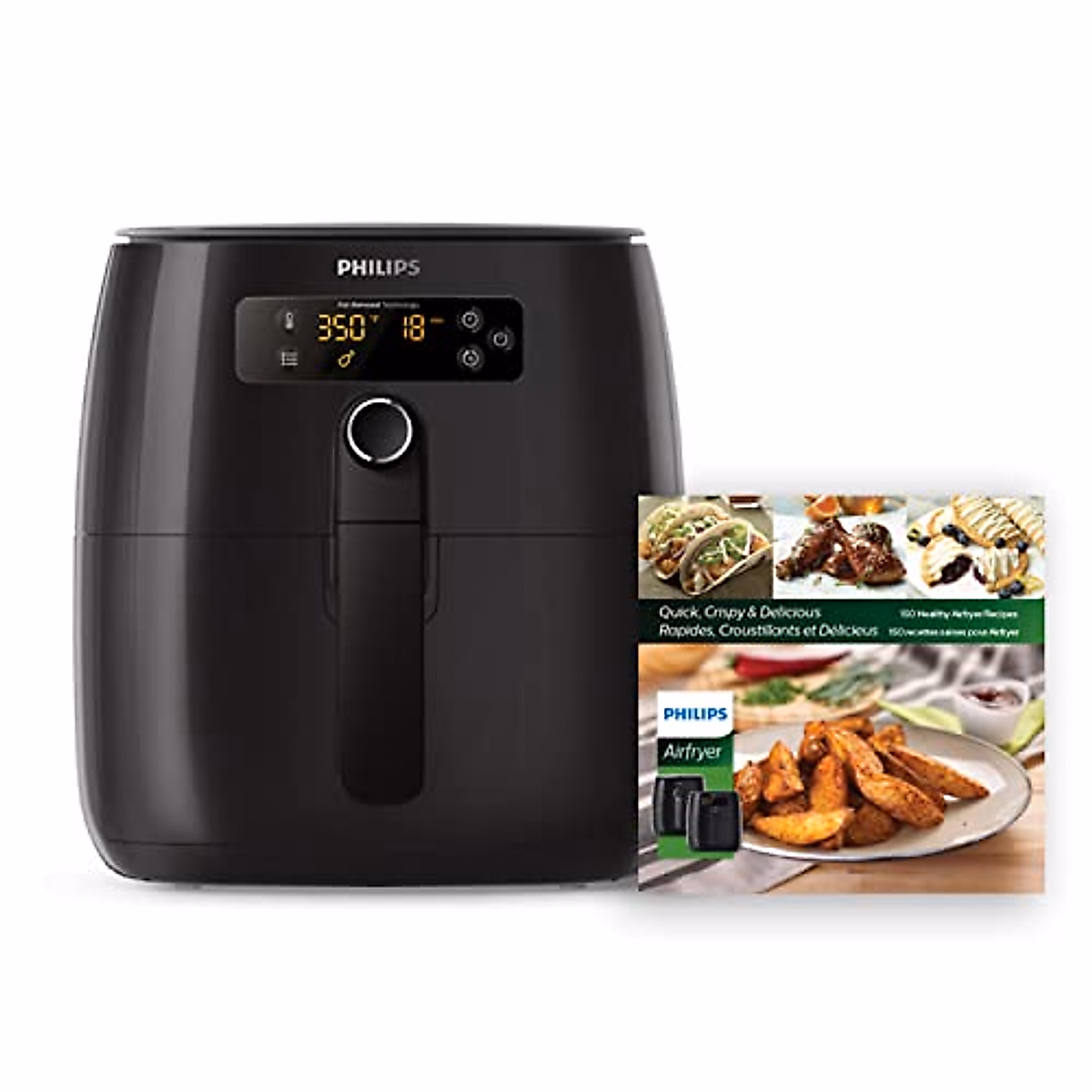 Philips Kitchen Appliances Premium Digital Airfryer with Fat Removal Technology + Recipe Cookbook, 3 qt, Black, HD9741/99, X-Large