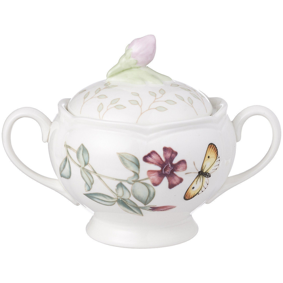 Lenox Butterfly Meadow Double Handled Sugar Bowl with Lid, White -, 1 Count (Pack of 1)