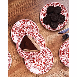 Sonemone 6 Inch Appetizer Plates Set of 6, Christmas Red Floral Ceramic Dessert Plates for Cake, Pie, Snacks, Ice Cream, Microwave & Dishwasher Safe