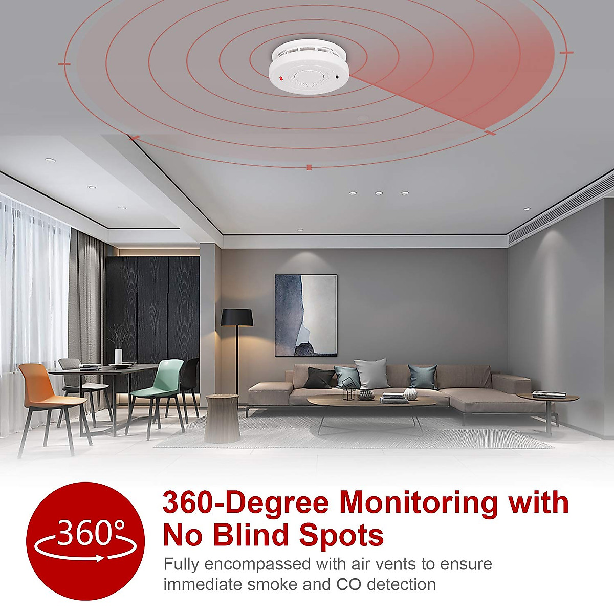 Smoke and Carbon Monoxide Detector Combo with 10 Year Battery, (Not Hardwired) Dual Sensor Smoke CO Combo Alarm with Silence Function, UL 217 & UL 2034 Standards, 2 Pack