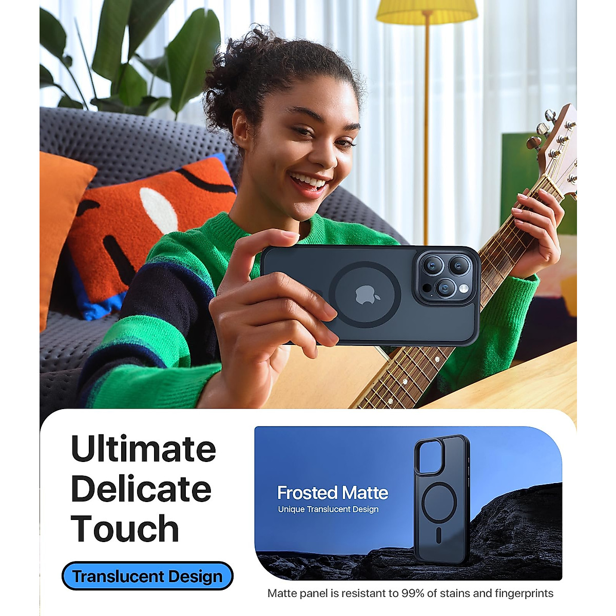 Aulofe Strong Magnetic for iPhone 15 Pro Max Case, [Compatible with MagSafe] [Military-Grade Drop Tested] Shockproof Protective Slim Translucent Matte Cover for iPhone 15 Pro Max Phone Case, Black