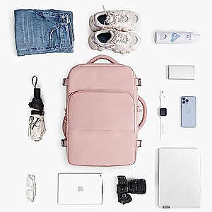 Rinlist Travel Backpack, TSA Friendly Carry-on Backpack Airline Approved Women Men, Anti-theft Hiking Gym Work Weekender Commuter Casual Daypack Bookbag, Personal Item Bag, Pink