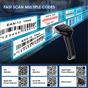Eyoyo Barcode Scanner, 2500mAh Wireless Barcode Scanner for Inventory, Cordless Vibration Bluetooth Barcode Scanner, Handheld 2D Barcode Scanner Qr Code Scanner for Phone Laptop Tablet and Computer
