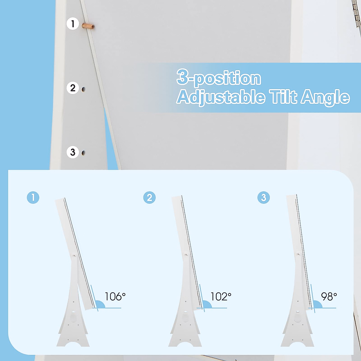 GOFLAME Jewelry Cabinet Freestanding, LED Lighted Jewelry Armoire with Full-length Frameless Mirror, Foldable shelf, 6 Drawers, Lockable Mirrored Jewelry Cabinet with 3 Adjustable Angle (White)