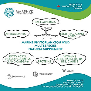 MARPHYL Marine Phytoplankton Wild Multi Species Natural Supplement - 150 mg per capsule - organic - 30 vegan capsules - from Vancouver Island, Canada