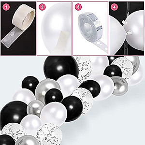 Black Silver Balloon Garland Arch Kit, 100pcs White Silver Confetti and Metallic Chrome Latex Party Balloons for Wedding Birthday Graduation Anniversary Decorations (BlackSilver-100pcs)