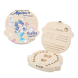 Artsadd Custom Colorful Tooth Fairy Box with Name, Personality Wooden Tooth Storage and Saver Box for Lost Teeth Children, Newborn Baby Birthday Christmas Keepsake Gift