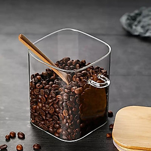 LYCVVVGS Set of 4 Glass Jar With Airtight Lid and Spoon, Glass Canisters for Kitchen, Pantry Organization, BPA Free, Glass Storage Container for Coffee Bean, Spices, Cereal, Tea etc. (Square 800ML*4)