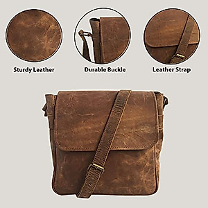 Madosh, Vintage Style Messenger Buffalo Leather Hunter Crossbody Ladies Brown Satchel Half Flap Shoulder Purse Office Work Bag