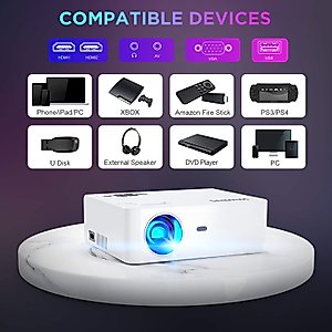 5G WiFi Bluetooth Projector 4K Support, 450 ANSI Native 1080P WIMIUS W6 Outdoor Movie Projector with 300" Display , 4P/4D Keystone, 50% Zoom, Video Projector Compatible iOS/Android/TV Stick/PS4/PPT