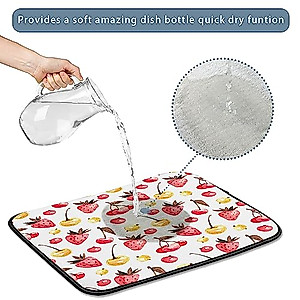 Strawberries Cute Cherry Fruit Drying Mat for Kitchen Art Dishes Pad Dish Drainer Rack Mats Absorbent Fast Dry Kitchen Accessories (18''x24'')