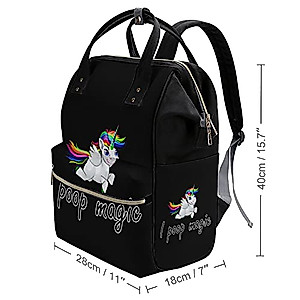 Unicorn I Poop Magic Diaper Bag Backpack Large Capacity Mommy Bags Multifunction Nappy Bag Travel Back Pack Black-Style