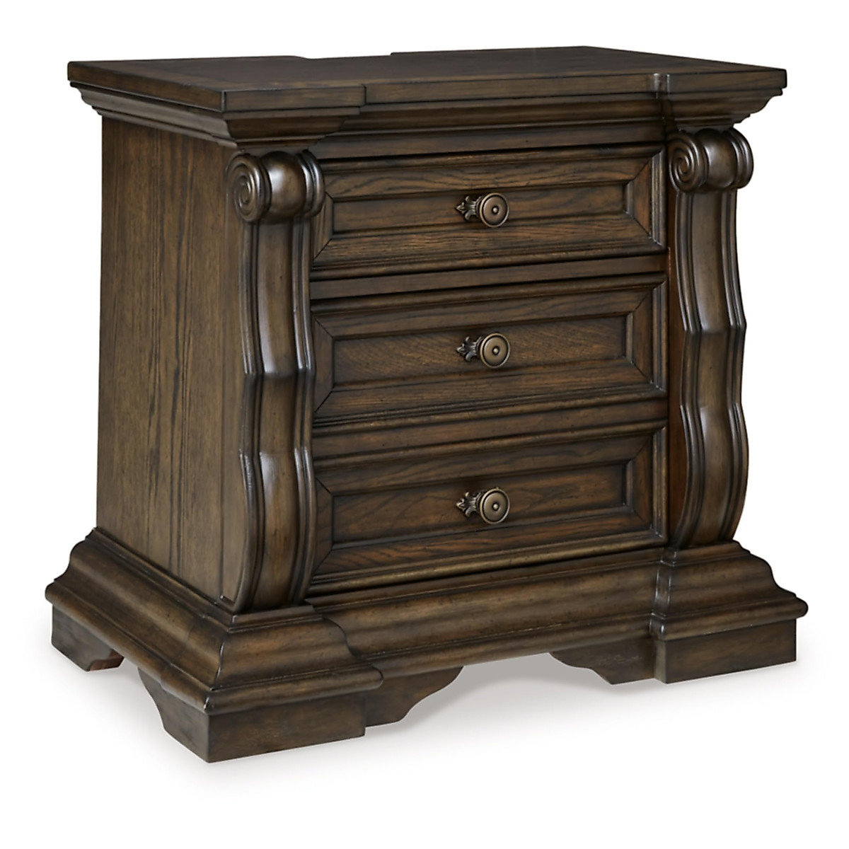 Signature Design by Ashley Maylee Classic 2 Drawer Nightstand with Pull-Out Tray, Power Supply and USB Ports, 29.5" Tall, Dark Brown