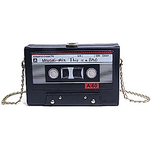 KUANG! Women Retro Tape Shaped Clutch Hundred Dollar Bill Box Shoulder Bag Elegant Evening Crossbody Handbag (A-Black)