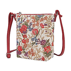 Signare Tapestry Small Crossbody Bag Sling Bag for Women with Flower Meadow Design