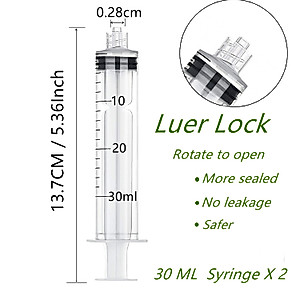 30ml Syringe with Long Tip-14Ga x 7”- Blunt Tip and Luer Lock, Great for Measuring and Refilling