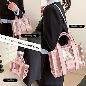 JQAliMOVV The Tote Bag for Women, Shining Leather Tote Bag Trendy Top Handle Crossbody Handbags for Work Travel (A-Pink)