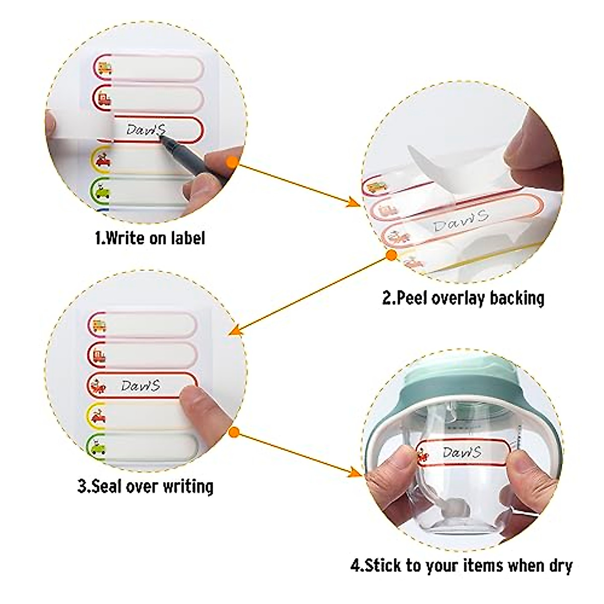 Baby Bottle Labels for Daycare Supplies, 128PCS Waterproof Daycare Labels Self Laminating, Dishwasher Safe, Name Labels for Kids School Stuff, Toddler Name Stickers Tags for Water Bottle Sippy Cup