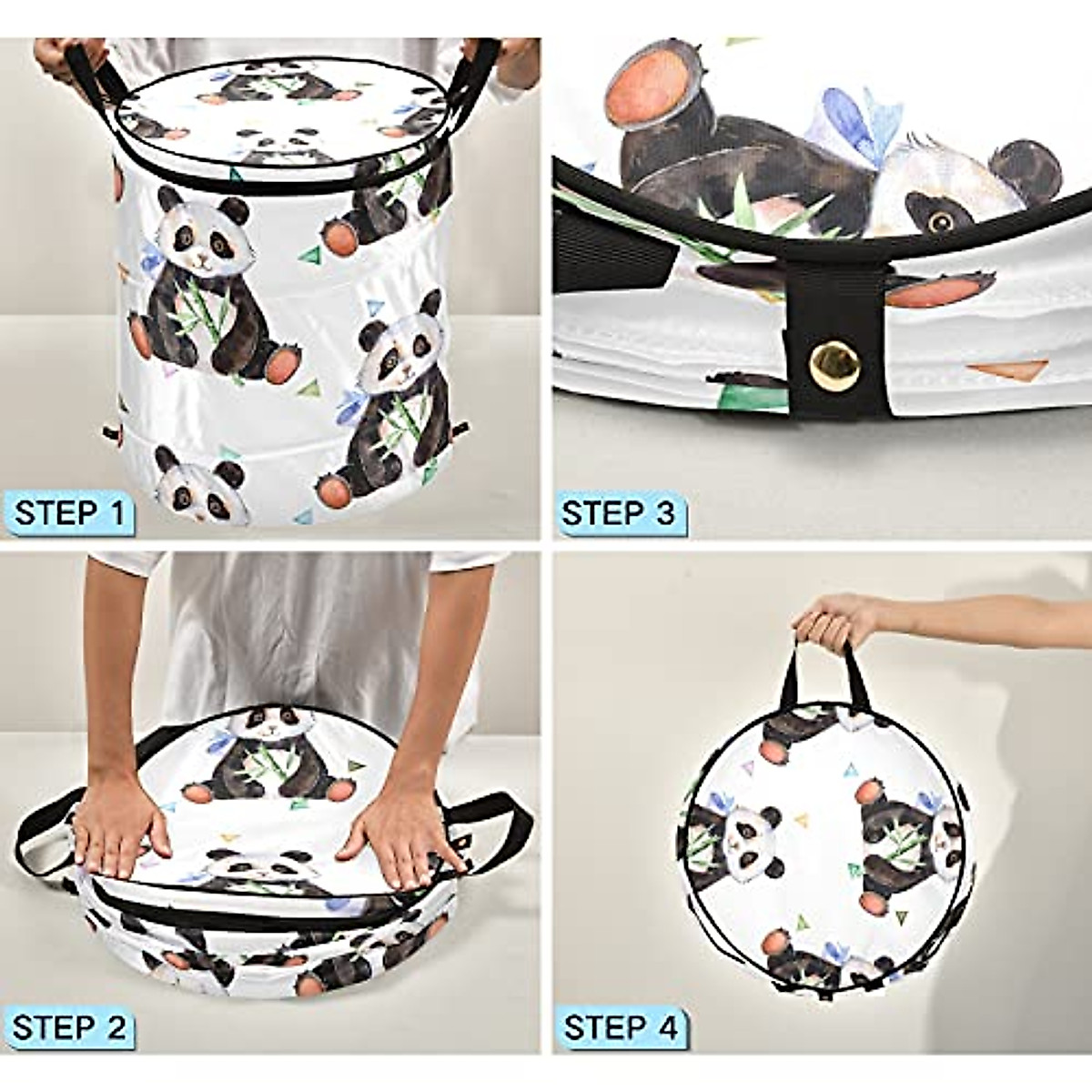 Cute Panda Pop Up Laundry Hamper With Lid Foldable Laundry Basket With Handles Collapsible Storage Basket Clothes Organizer for College Dorm Apartment
